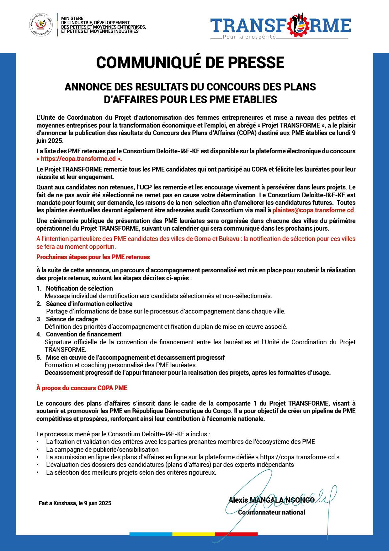 transforme - Publiccation des résultats du COPA PME